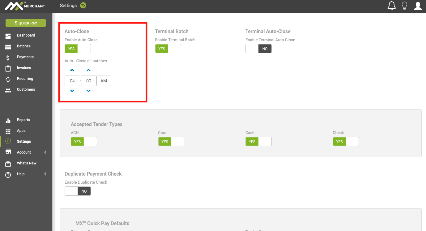 MX Merchant - Setting the Batch Time | Dharma