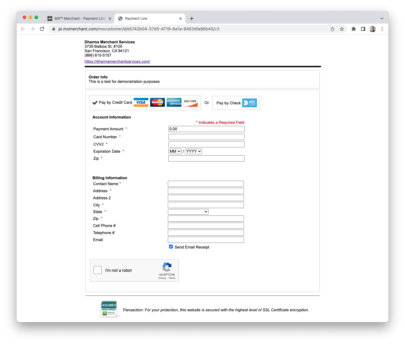 MX Merchant - Payment Links - Dharma Merchant Services